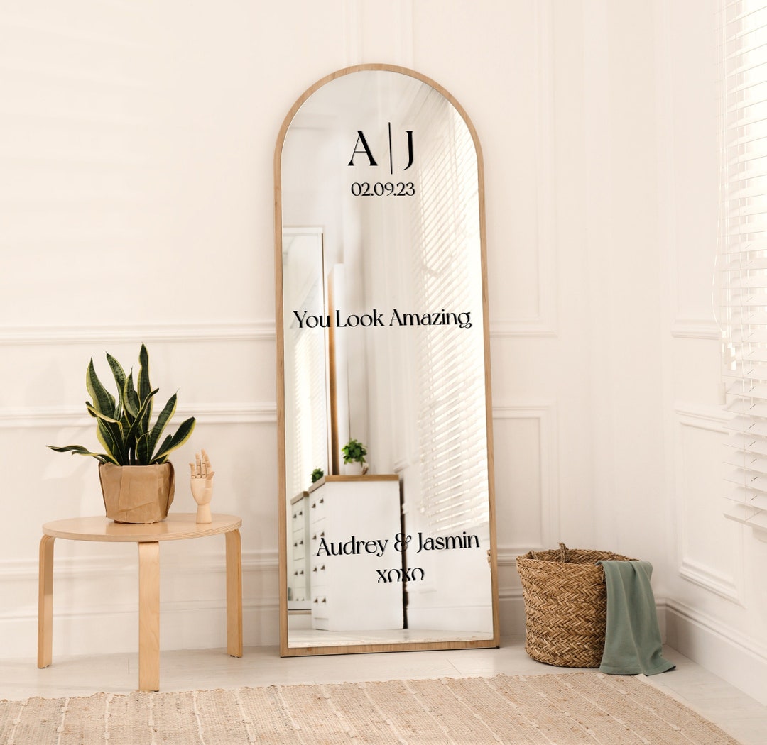 Large Custom Arched Vinyl Wedding Mirror Decal / Initials Name Label ...