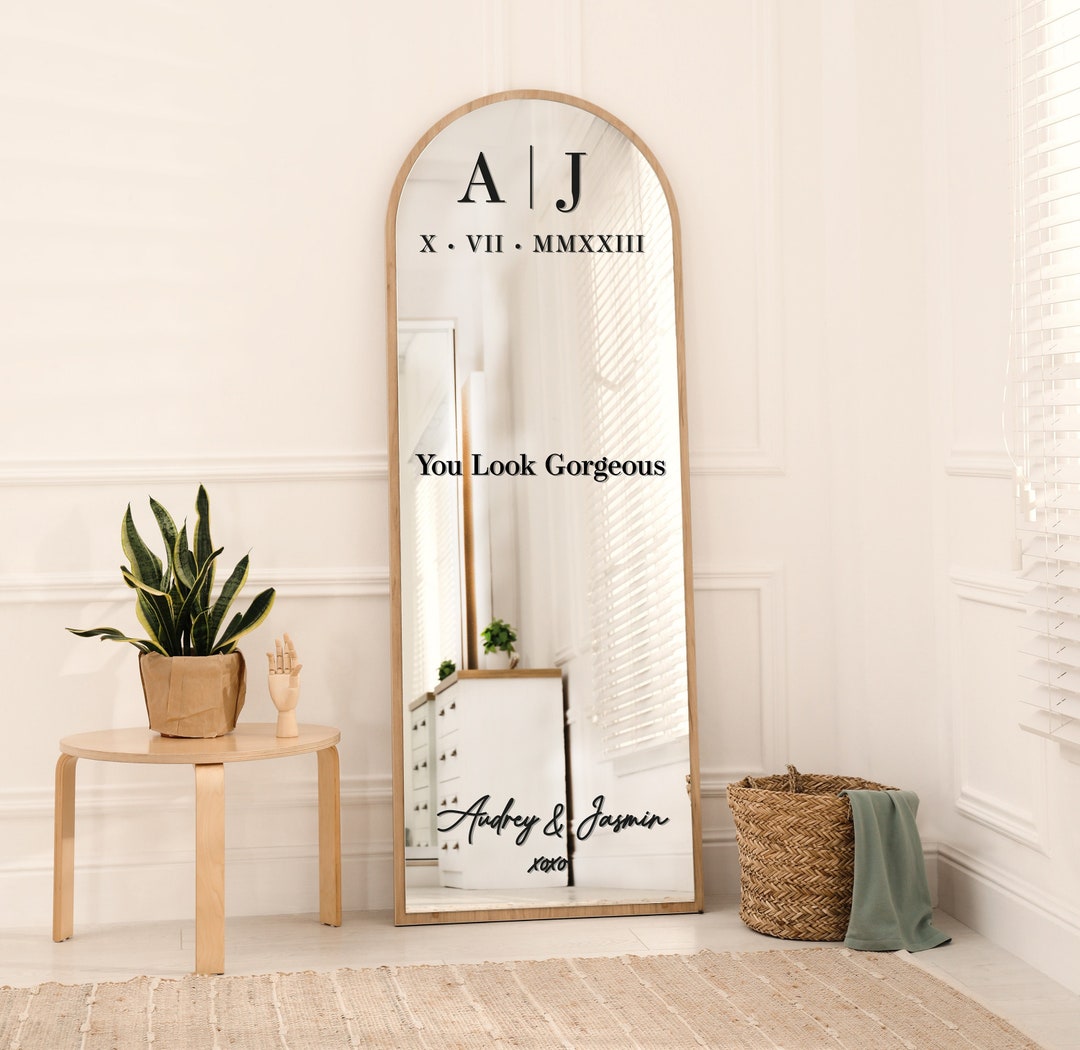 Large Custom Arched Vinyl Wedding Mirror Decal / Initials Name Label ...