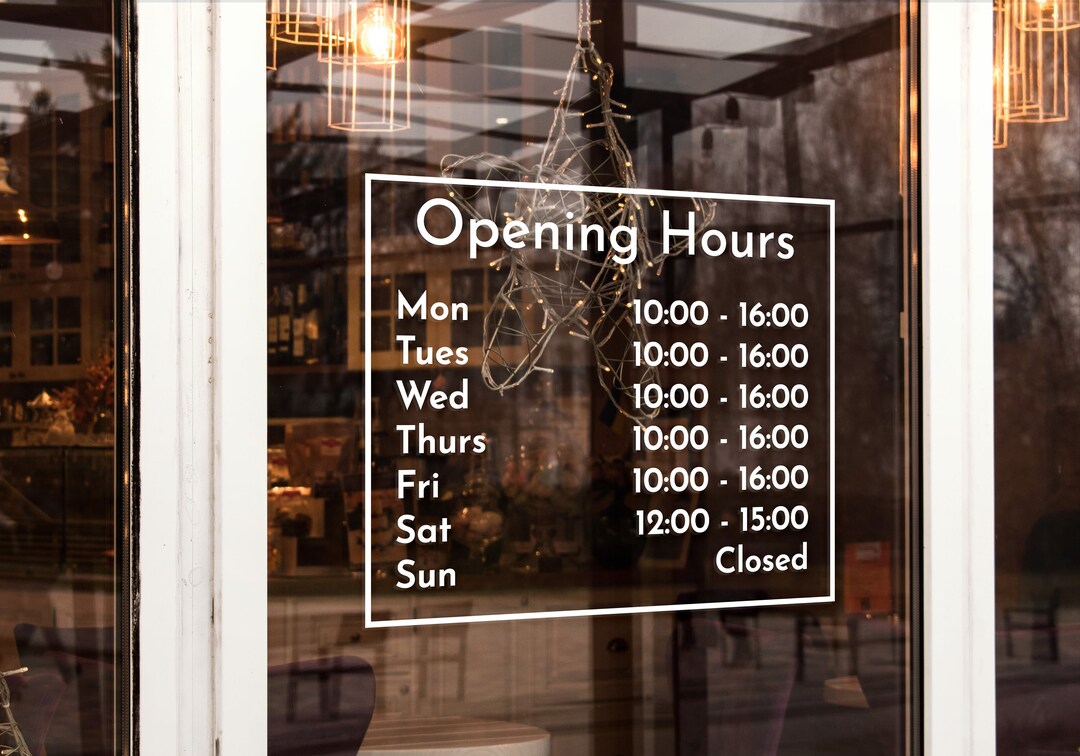 Custom Vinyl Opening Times Decal for Business With Logo Personalised ...