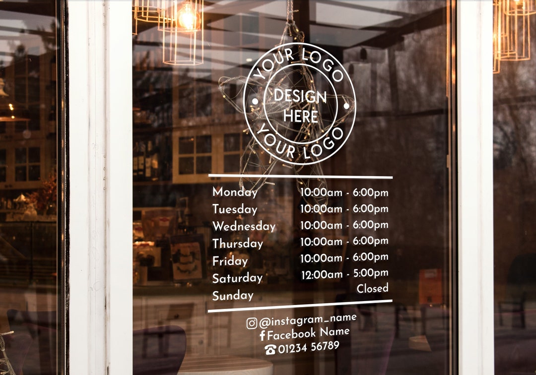 Custom Vinyl Opening Times Decal for Business With Logo Personalised ...