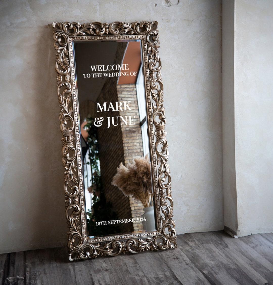 Large Custom Arched Vinyl Wedding Mirror Decal / Initials Name Label ...