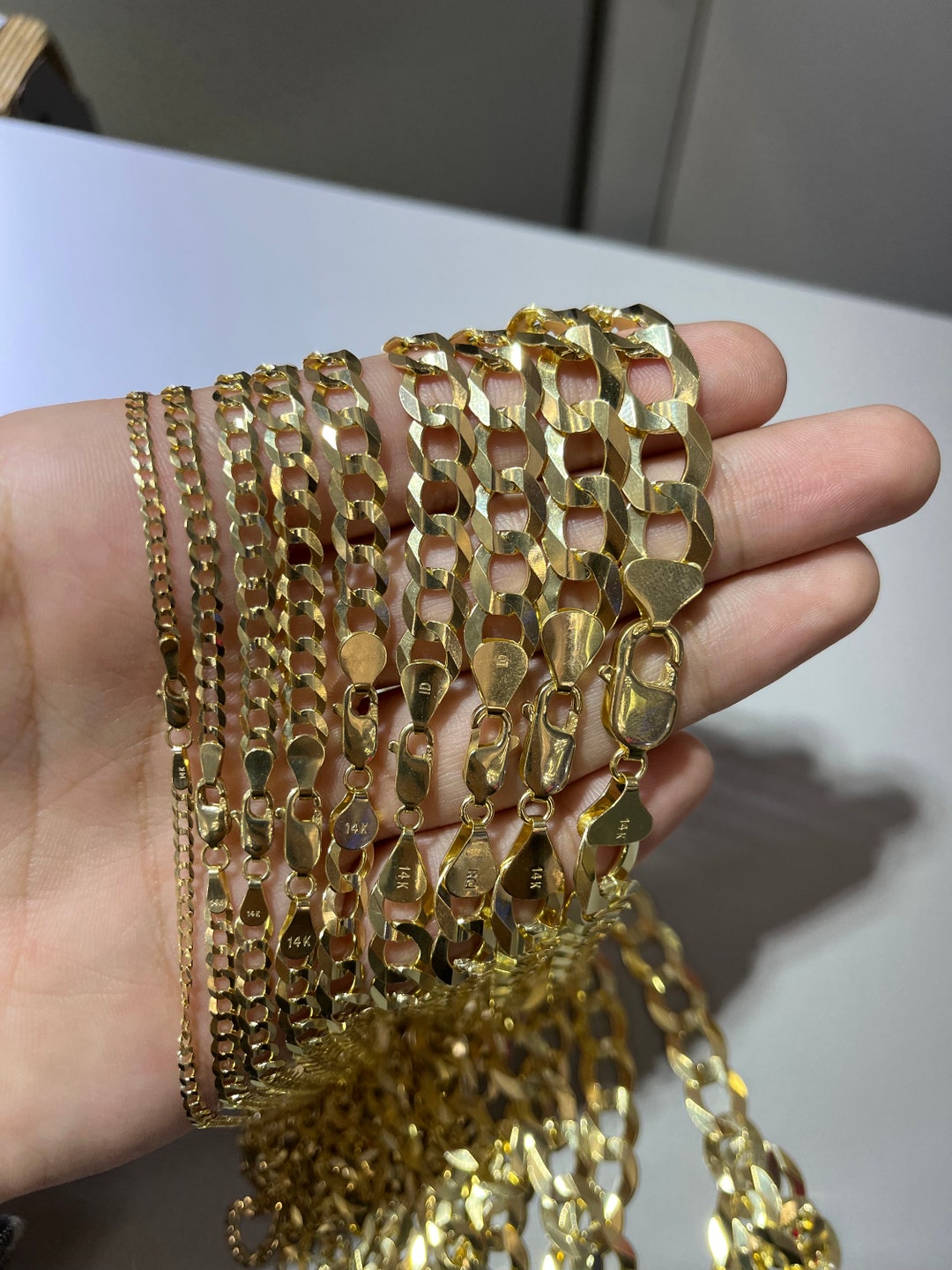 Real Solid 14K Gold Cuban Curb Link Chain in Real 14kt Gold Fat Curb ...