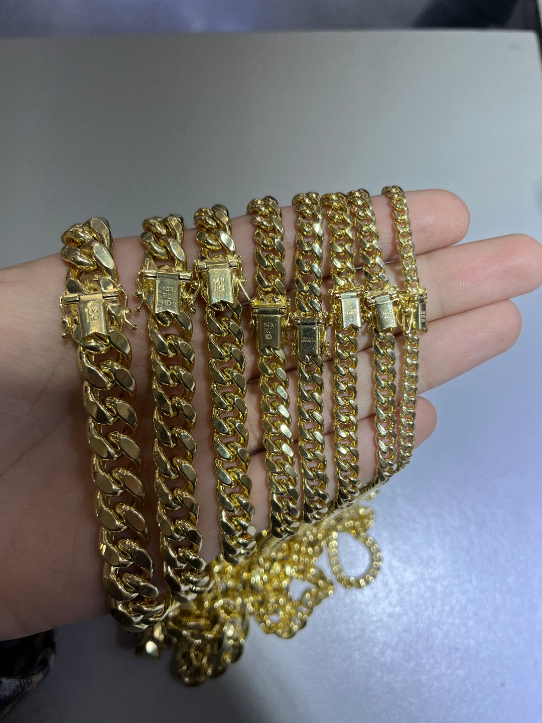 Hollow 14K Miami Cuban Chain Necklace and Bracelet With Square Box Lock ...