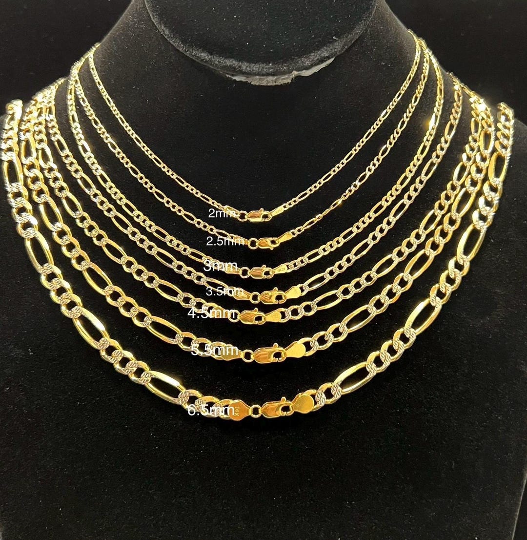 Solid Two-tone Figaro Gold Chain and Bracelet White Pave Tone, 3 Sizes ...