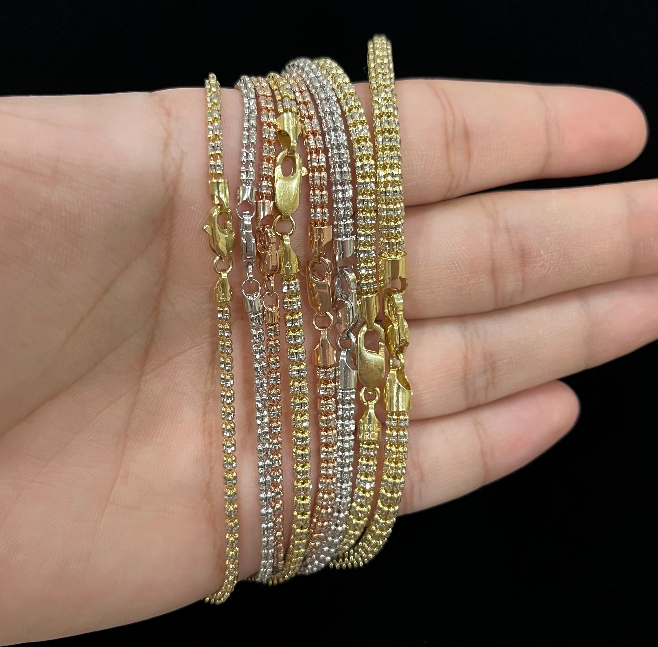 14K Gold Ice Chain and Bracelet Matching Set in Yellow, Rose, and White ...