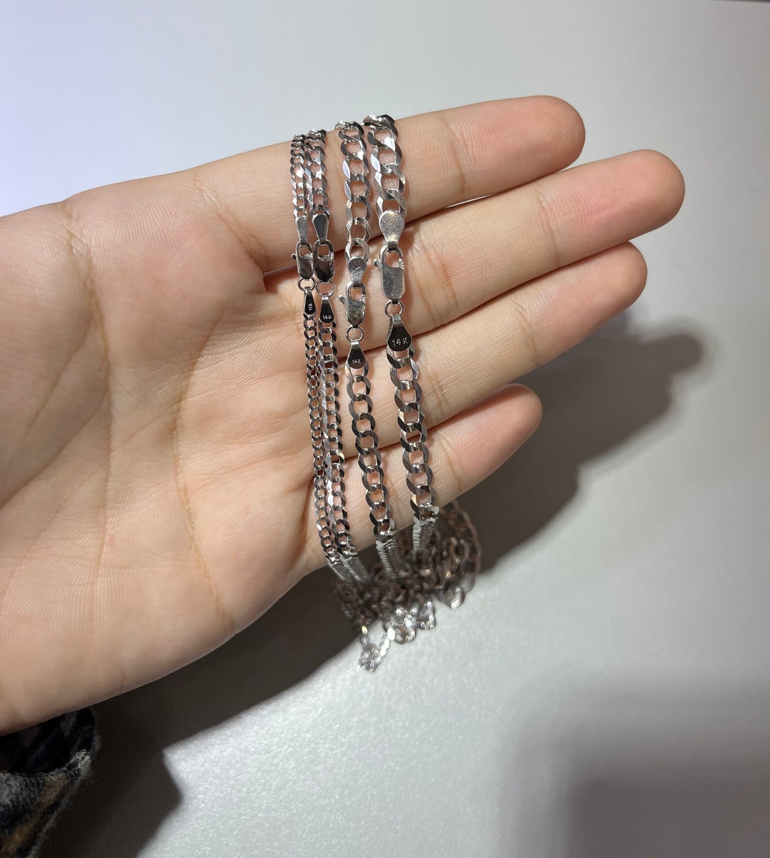 14K White Gold Cuban Curb Link Chain Necklace White Gold Flat Cuban ...