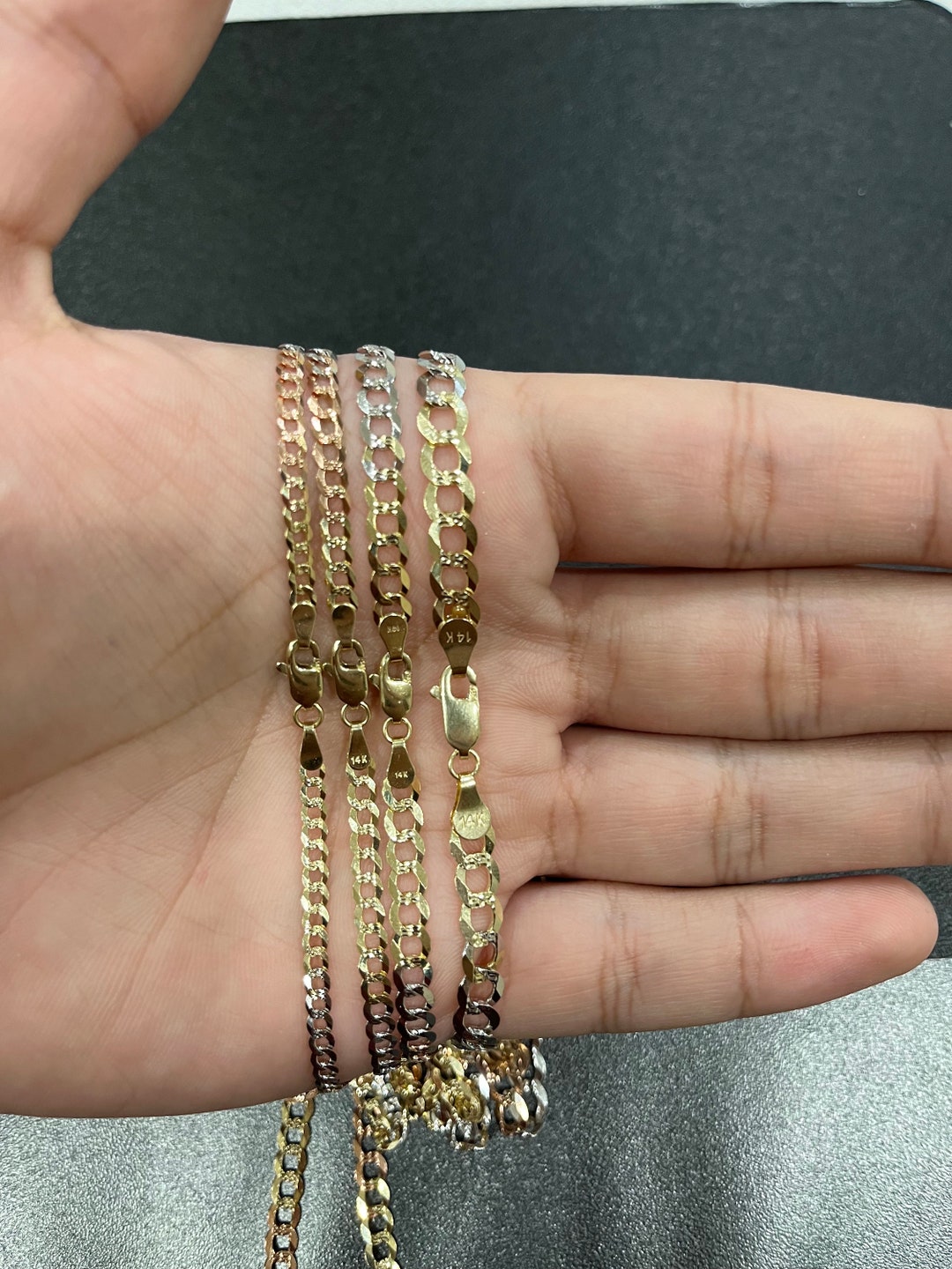 14K Gold Tricolor Curb Chain, 14kt Gold Three Color Rose, White, Yellow ...
