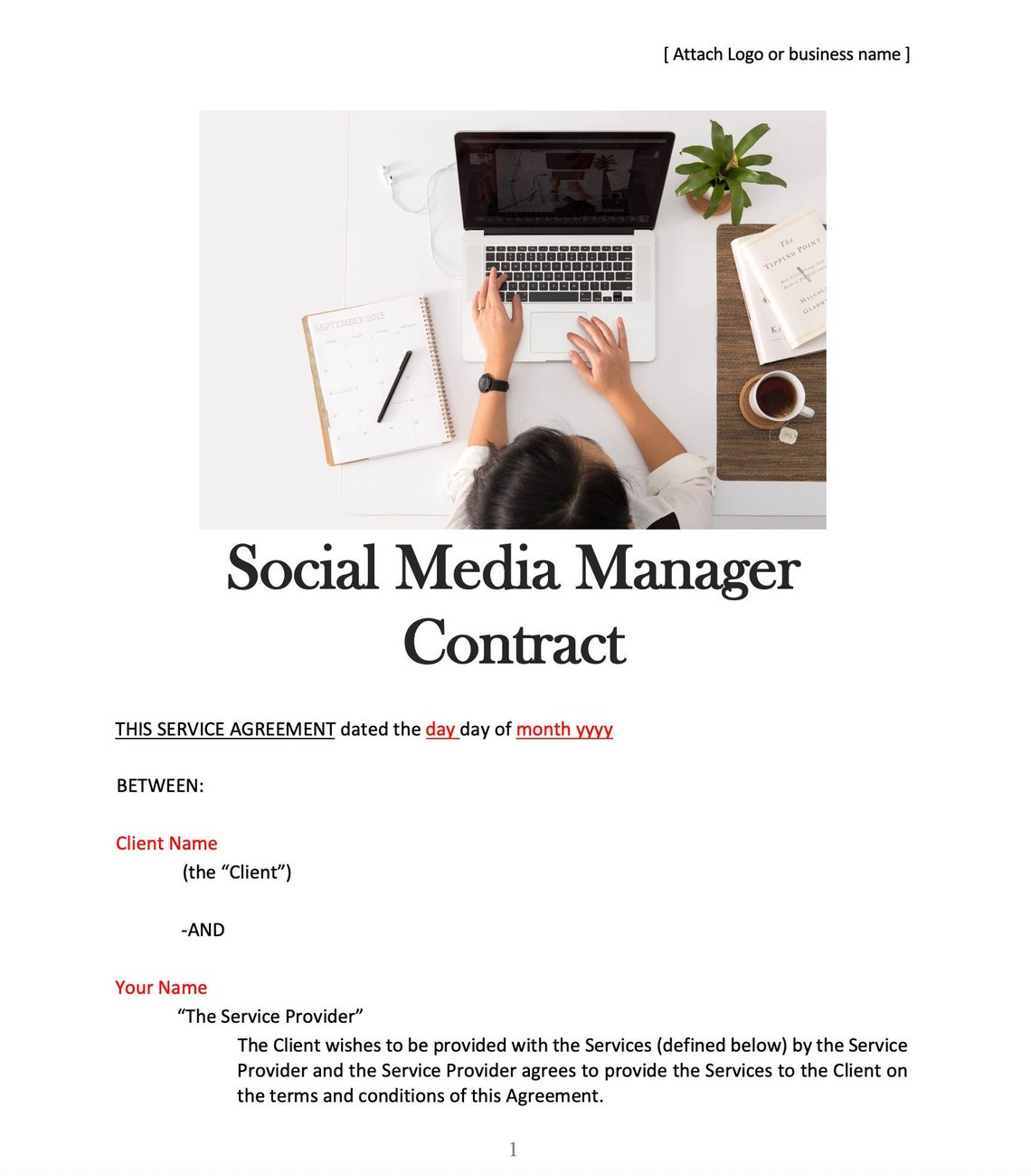 Social Media Manager Contract, SMM Contract Template, Social Media ...