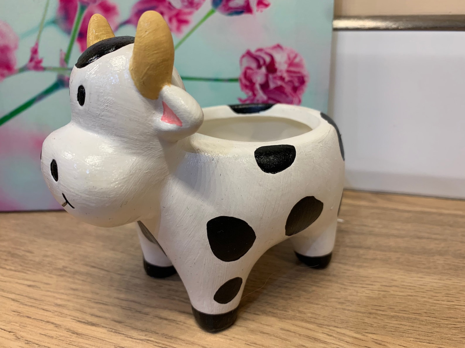 Black and White Hand Painted Ceramic Cow Planter. - Etsy