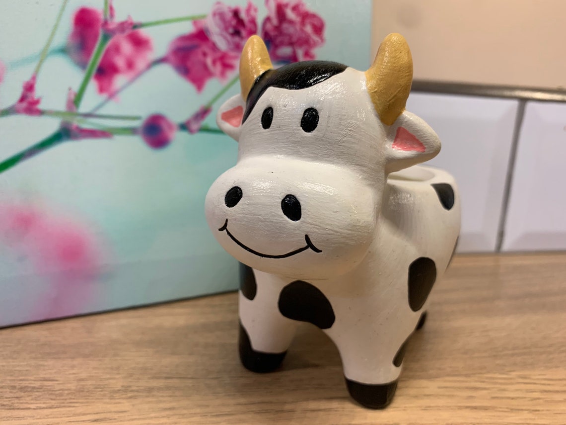 Black and White Hand Painted Ceramic Cow Planter. - Etsy