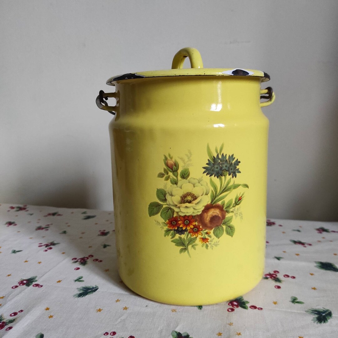 Yellow Enamelware Pail Vintage Enamel Bucket Floral Enamelware - Etsy