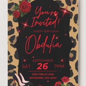 Cheetah Red Rose Invitation - Etsy