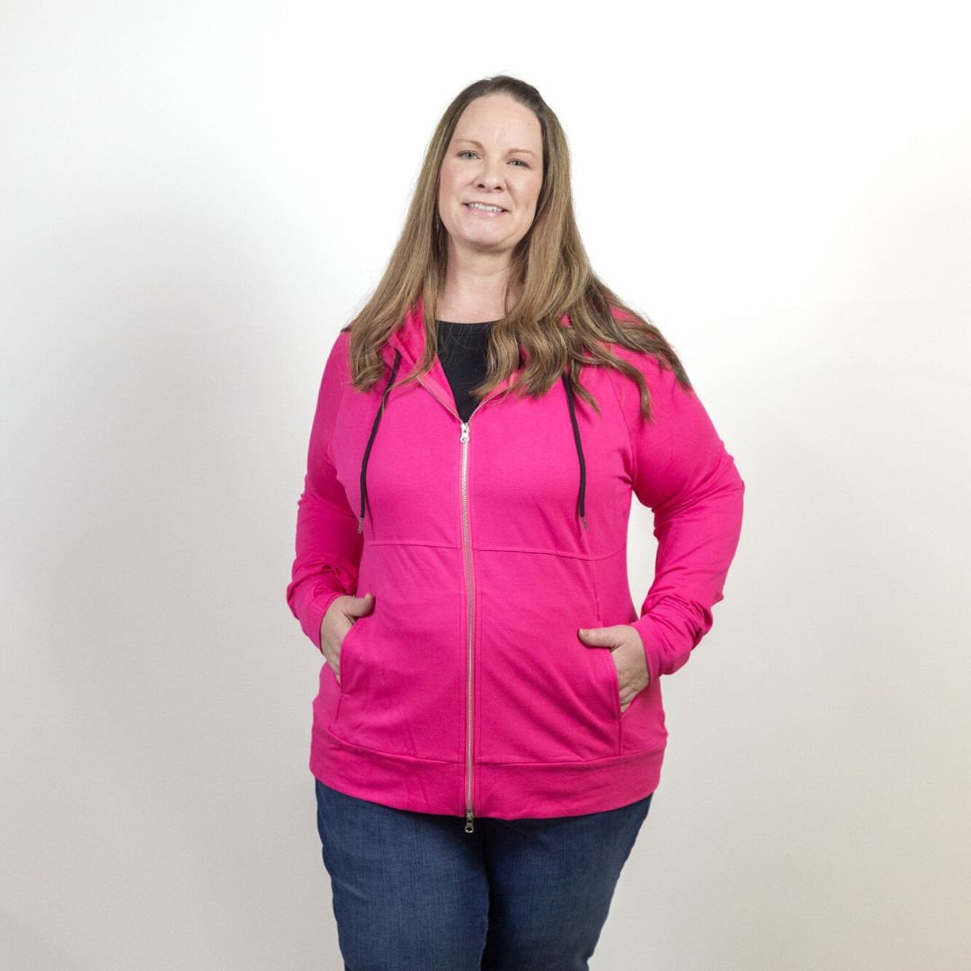 Fuchsia Full Zip Women's Hoodie, Bright Pink Zip-up Jacket, Casual ...