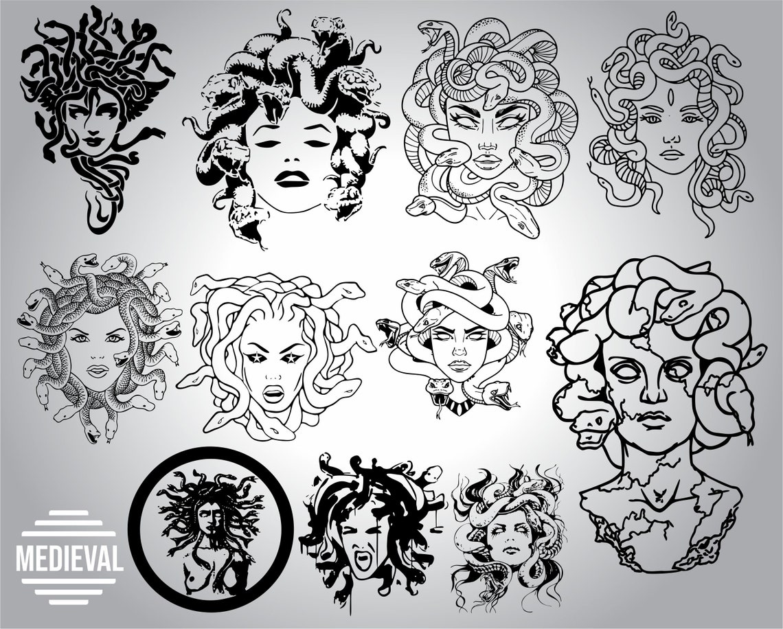 MEDUSA DESIGNS Medusa vector clipart Medusa head svg | Etsy