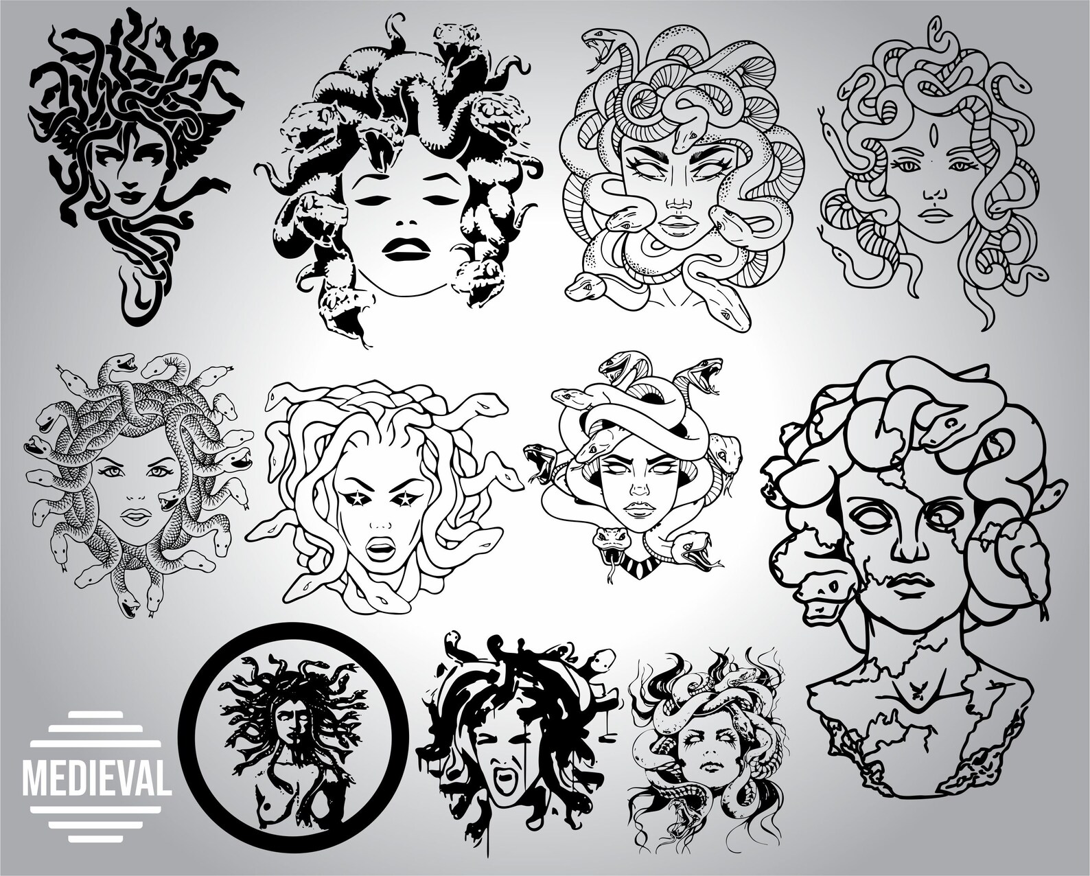 MEDUSA DESIGNS Medusa vector clipart Medusa head svg | Etsy