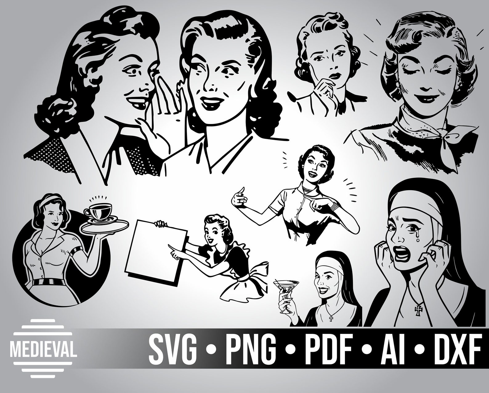 Retro Women SVG PNG Bundle Retro women svg Housewife | Etsy