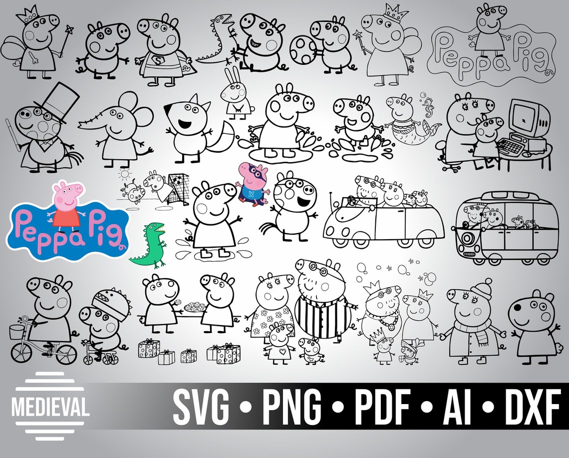 X29 Peppa Pig Line art svg / eps / dxf / silhouette studio / | Etsy