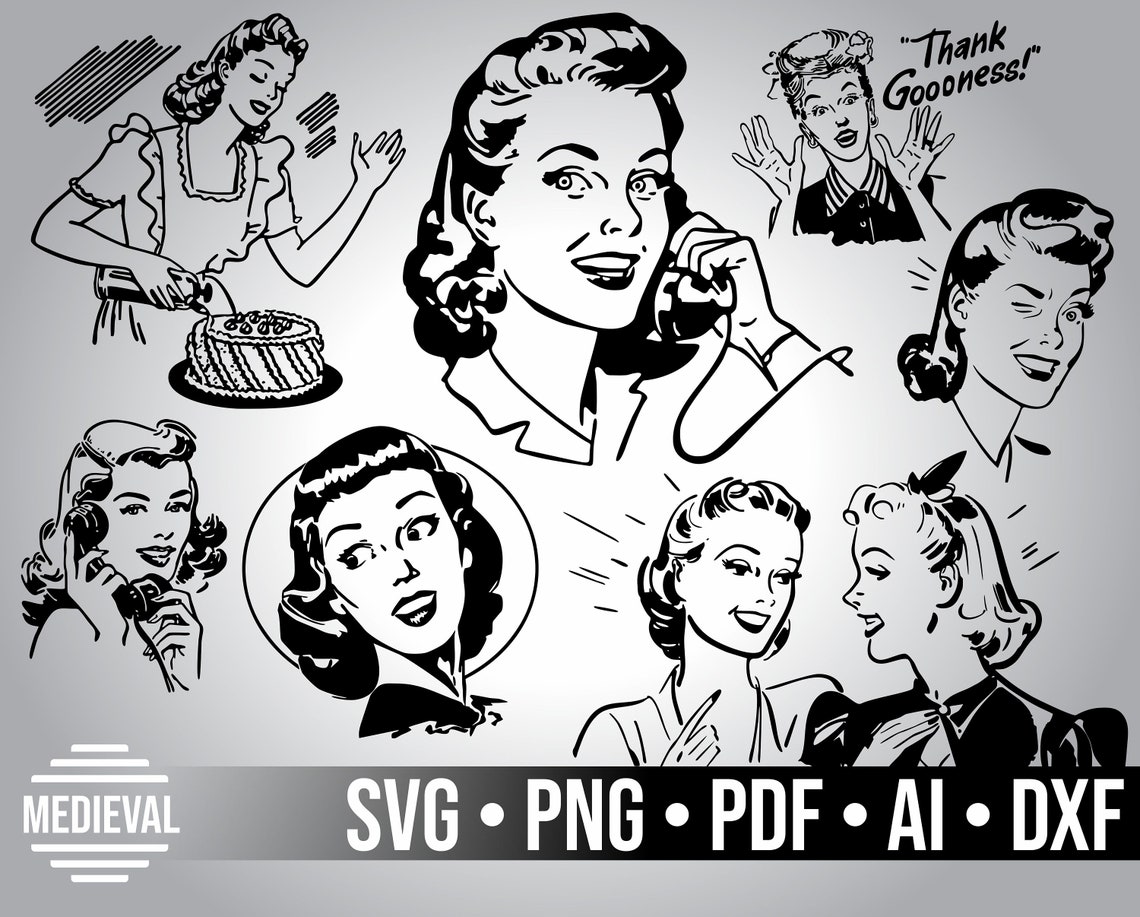 Retro Women SVG PNG Bundle Retro women svg Housewife | Etsy