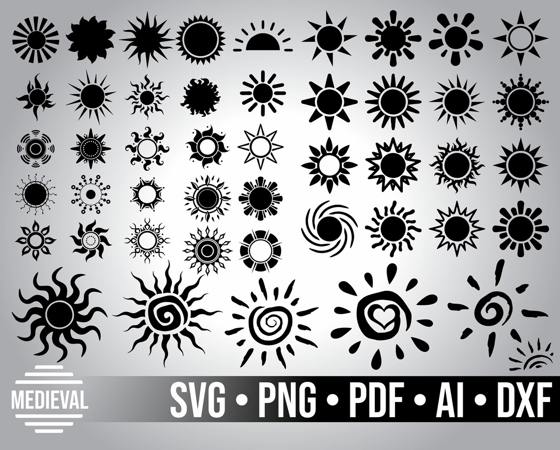 SUN SILHOUETTE DESIGNS png dxf pdf svg Ai Sun | Etsy