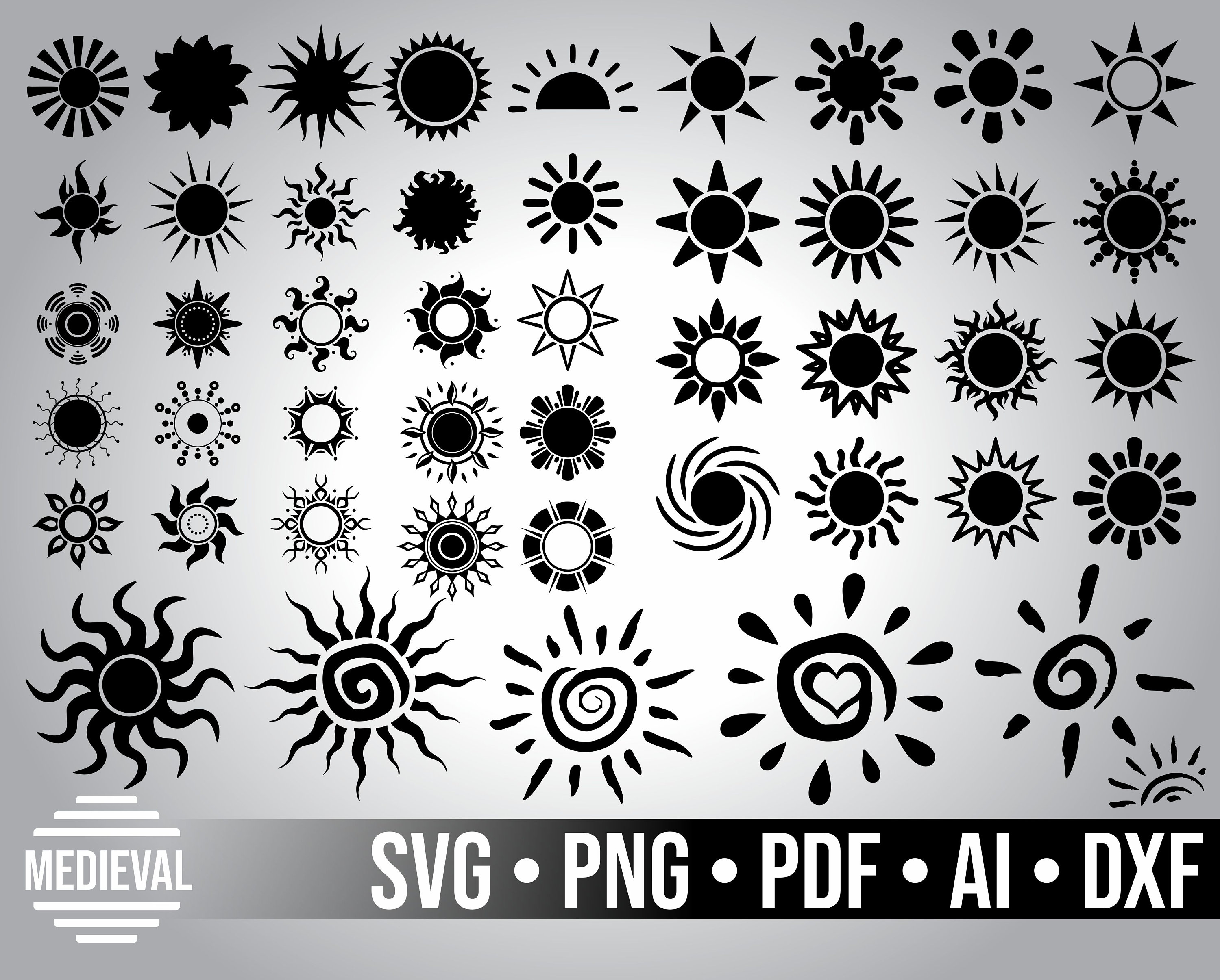 DISEÑOS DE SILUETA DEL SOL png dxf pdf svg Ai | Etsy