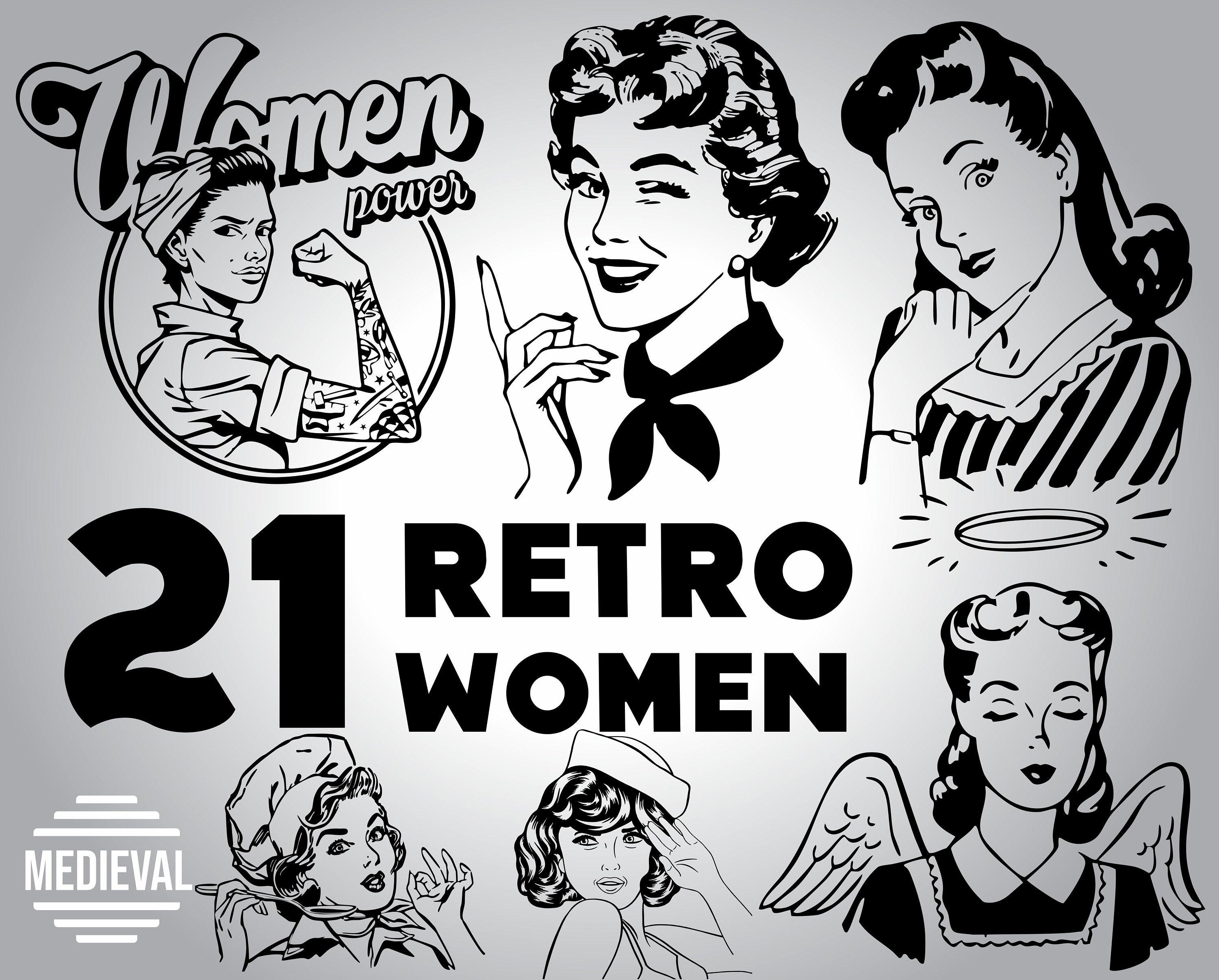 Retro Women SVG PNG Bundle Retro women svg Housewife | Etsy