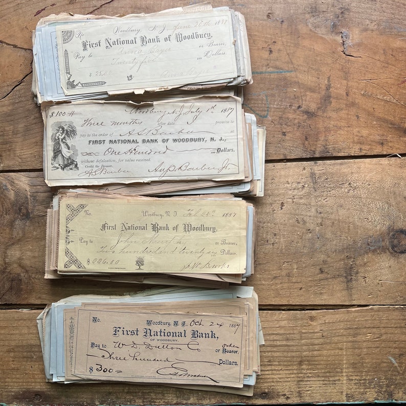 Antique Checks, Bundle of 20 | 1800s | Vintage Ephemera Lot | Woodbury ...