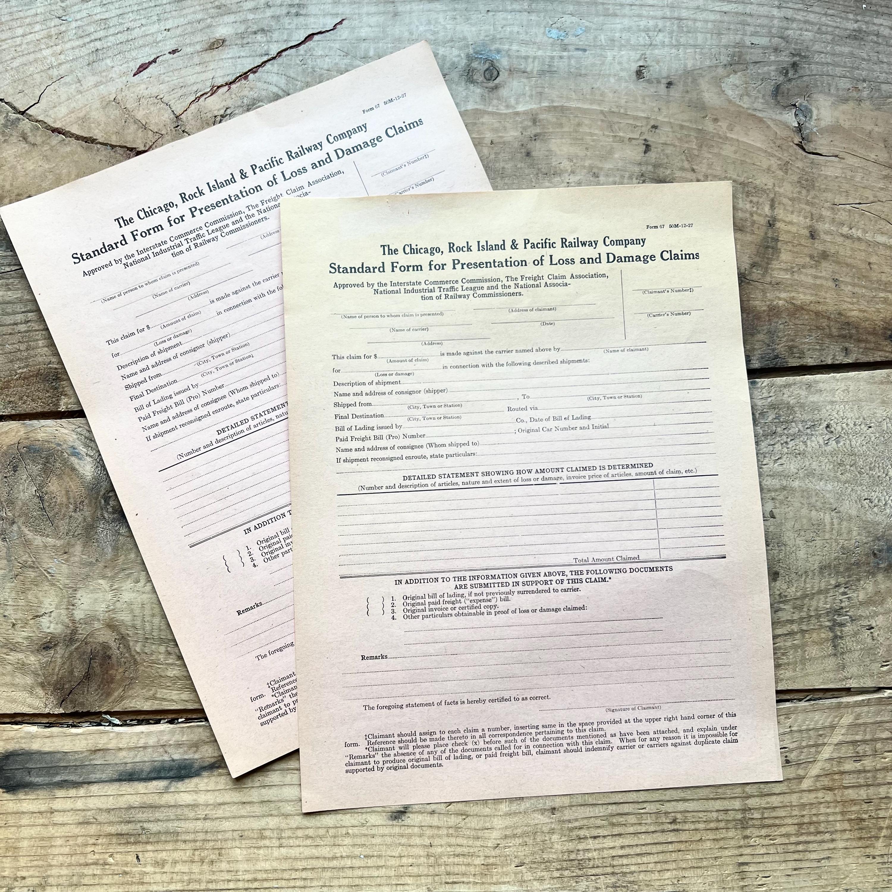 Chicago, Rock Island & Pacific Railway Co Claim Forms (1927) | 21 ...