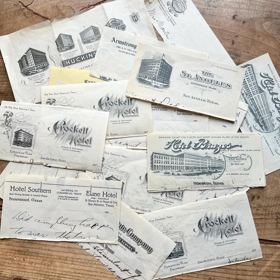 Texas Hotel Stationery Scraps (c. 1910s) | Brazos, Gunter, Crockett ...