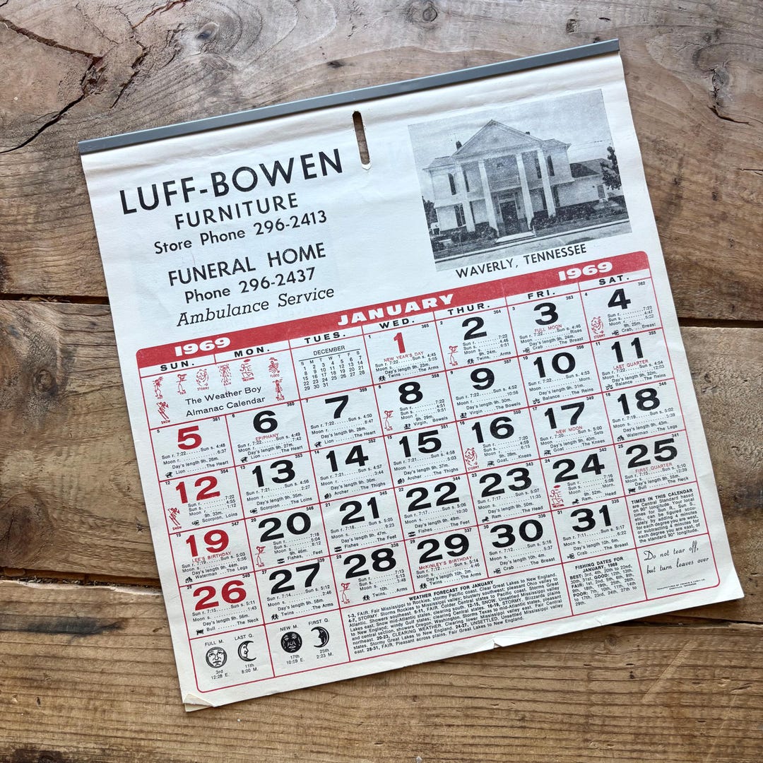 Funeral Home Advertising Calendar (1969) | Luff Bowen, Tennessee ...