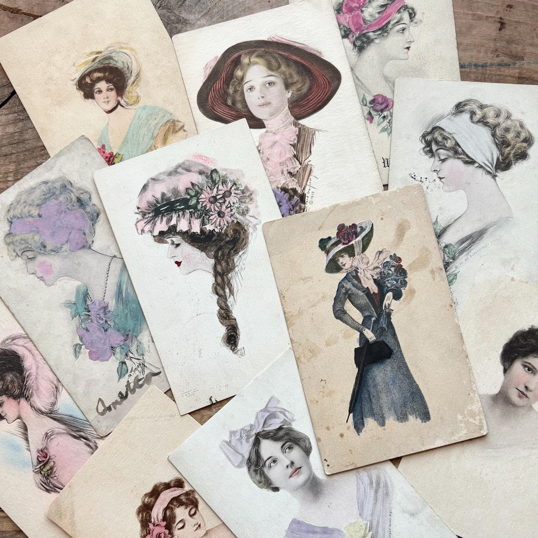 Painted Lady Postcards (c. 1910s) | Hand-painted, Antique Ephemera ...