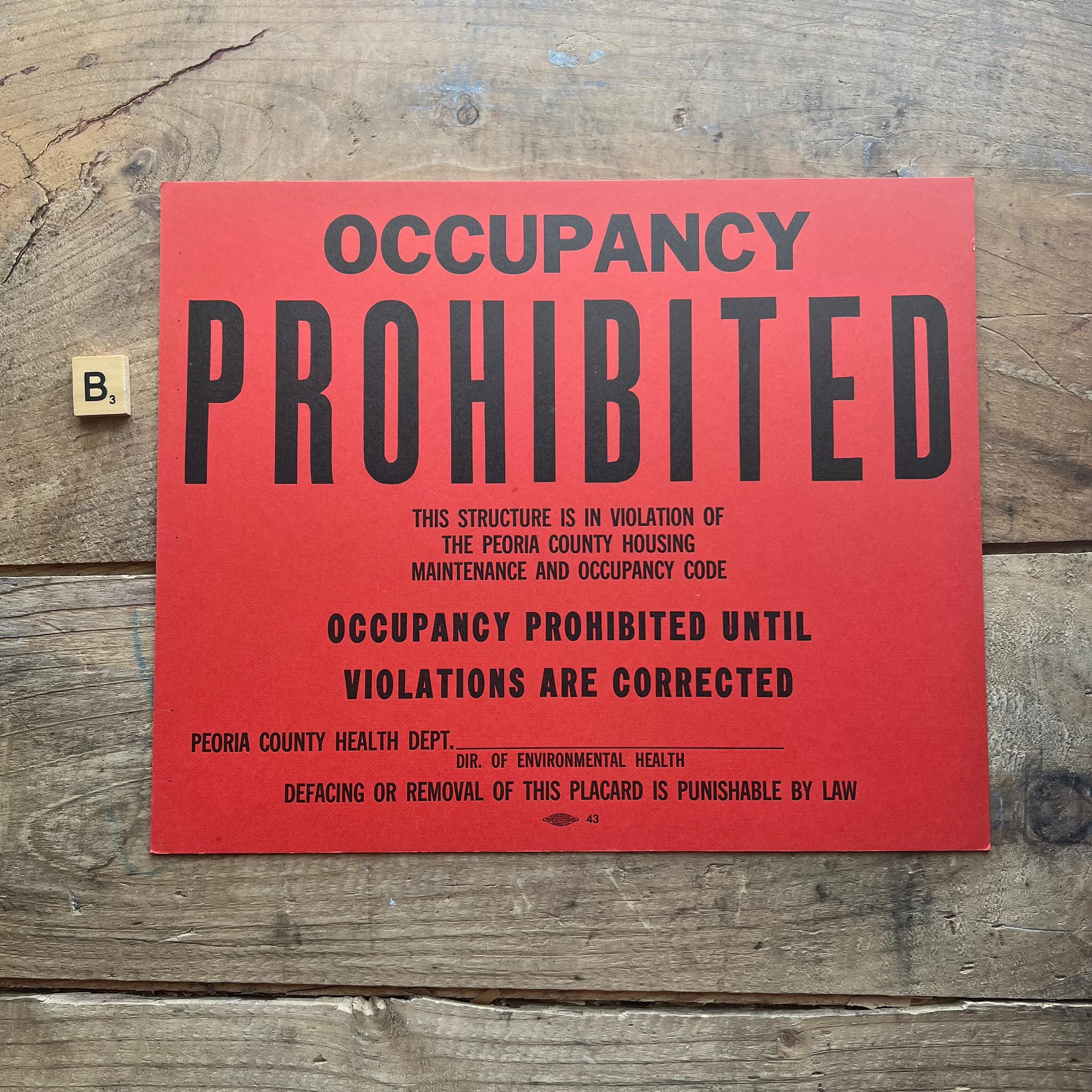 Health Department Signs, C. 1930s Peoria, IL Occupancy Prohibited ...