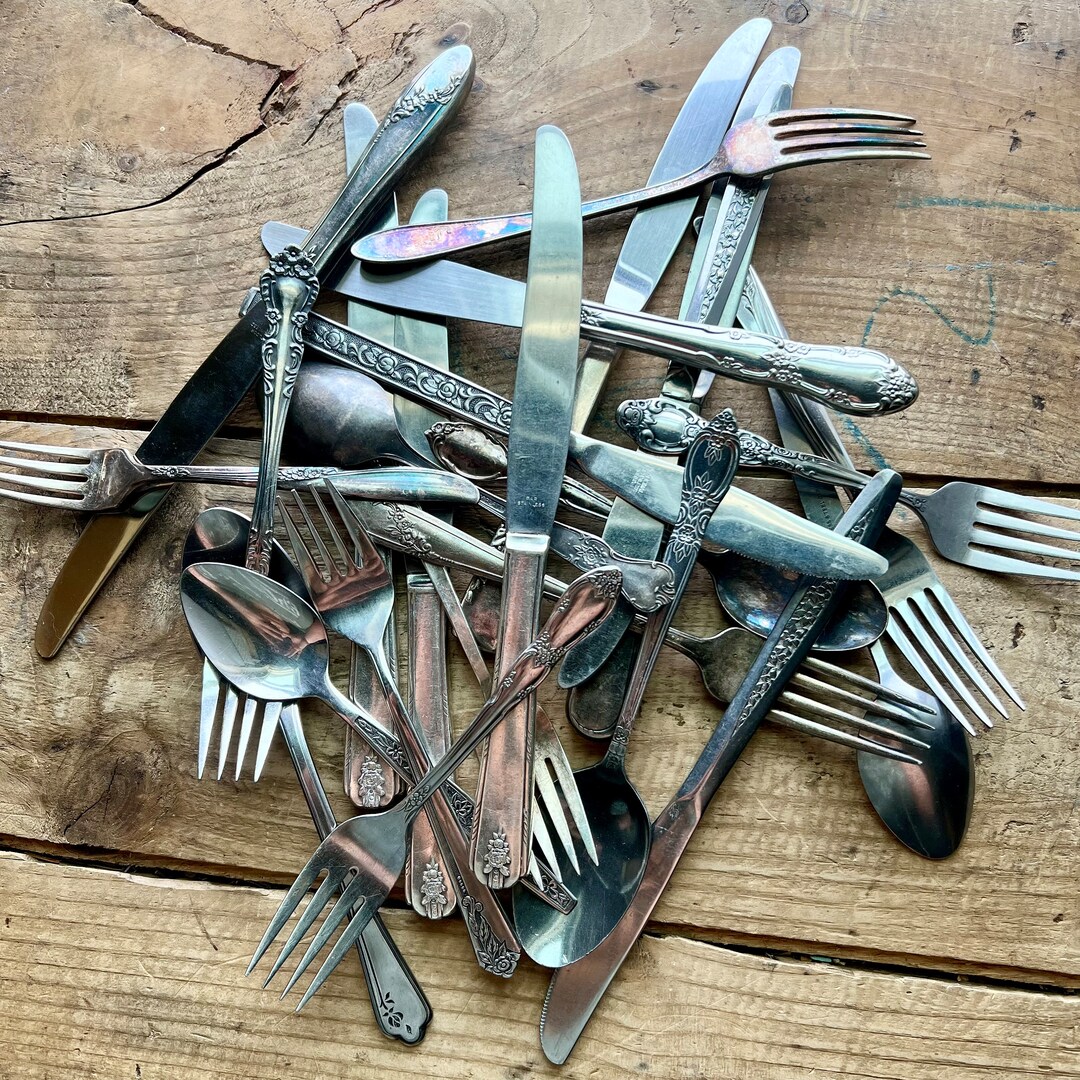 Mismatched Floral Silverware | Vintage Fork, Spoon, Knife Set | Silver ...