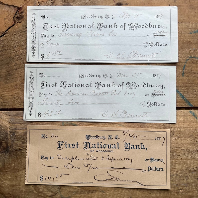 Antique Checks, Bundle of 20 | 1800s | Vintage Ephemera Lot | Woodbury ...