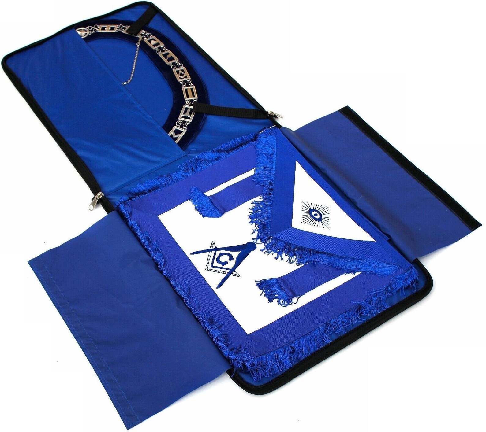 MASONIC REGALIA MASTER Mason Blue Lodge Apron, Collar Chain, Case Set ...
