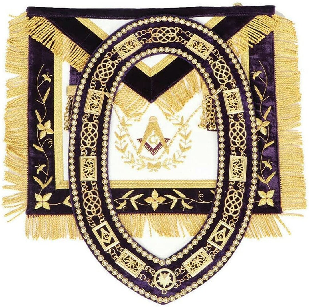 Masonic Grand Lodge Master Mason Apron With Chain Collar Purple Backing ...