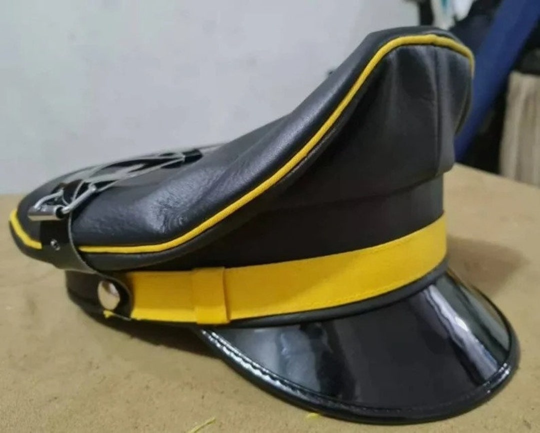 Finest Soft Real Leather Biker Muir Cap US Hat Military Uniform Officer ...