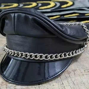 Finest Soft Real Leather Muir Cap Peaked Cap With Chain, Biker Cap ...