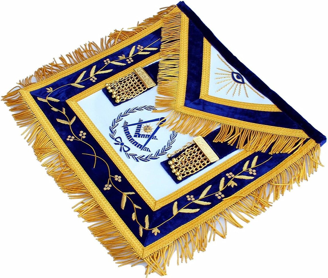 MASONIC GRAND PAST Master Apron Hand Embroidered Blue Gold Gift for Him ...