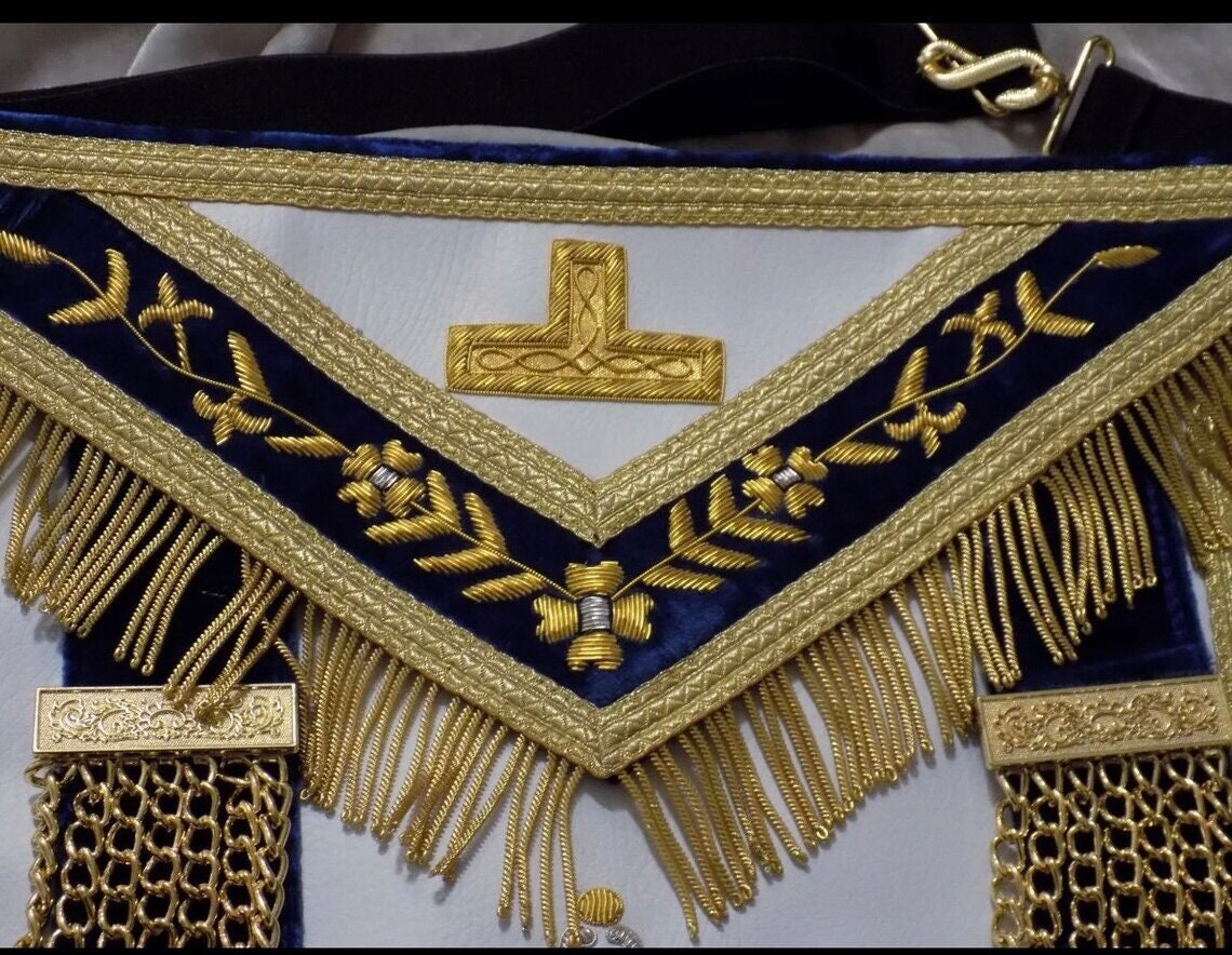 Past Master Masonic Apron Logo W/o Square Chains Gold Bullion Satin ...