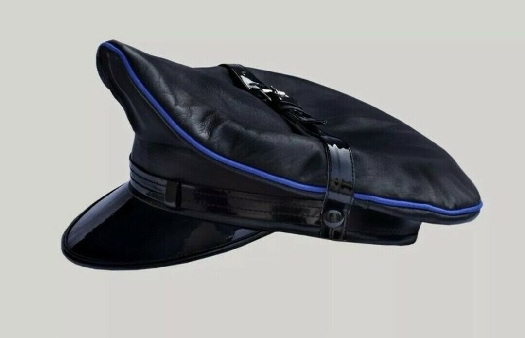 Finest Soft Real Leather Biker Muir Cap US Hat Military Uniform Officer ...