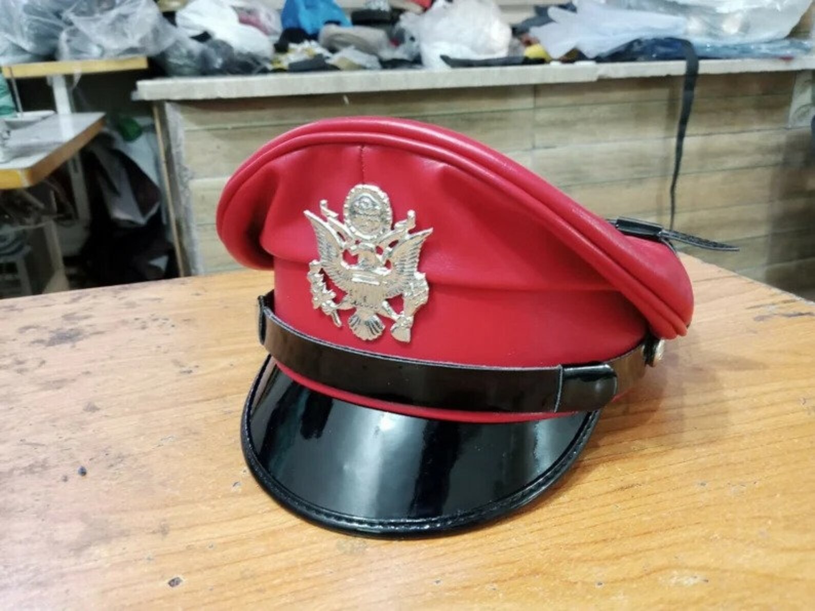 Finest Soft Real Leather Red Army Biker Muir Cap US Hat Military ...