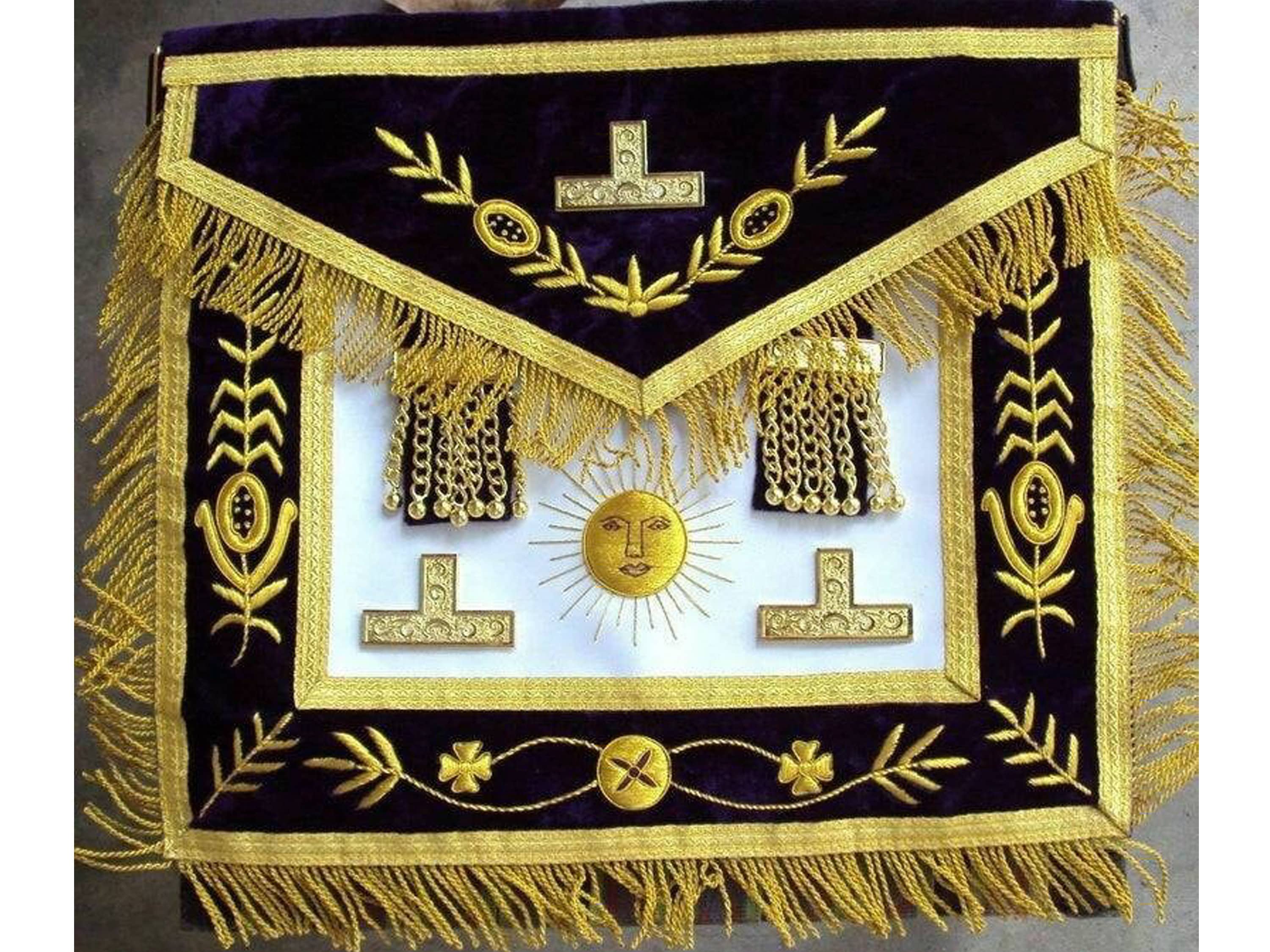 Masonic Hand Embroidered Grand Log Past Master Apron Purple Collectible ...