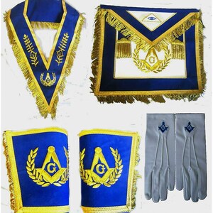 Masonic Regalia Set Master Mason Apron Collar Cuffs & Gloves Pair ...