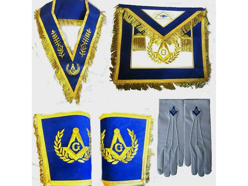 Masonic Regalia Set Master Mason Apron Collar Cuffs & Gloves Pair ...