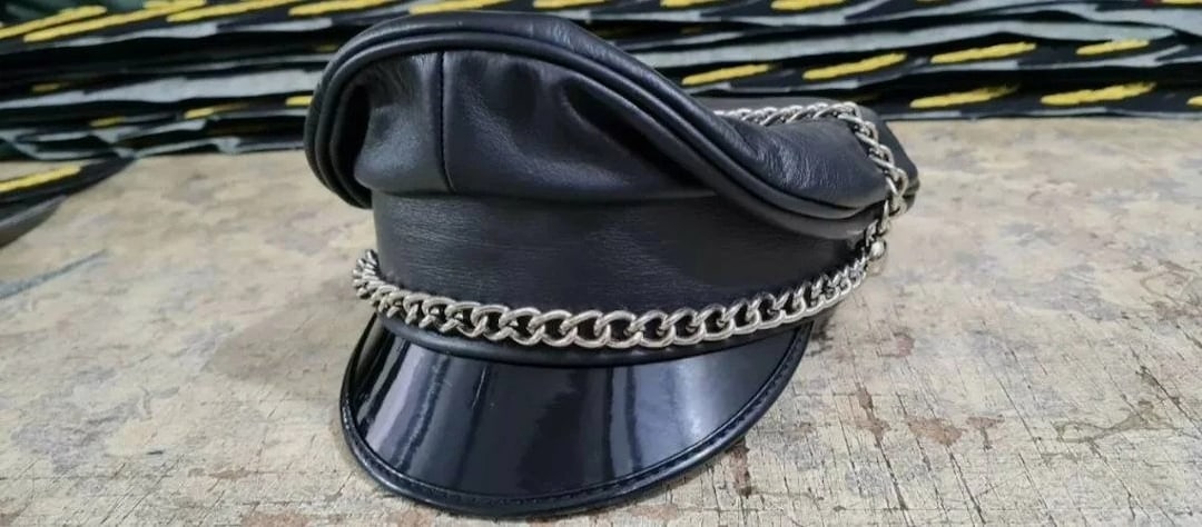 Finest Soft Real Leather Muir Cap Peaked Cap With Chain, Biker Cap ...