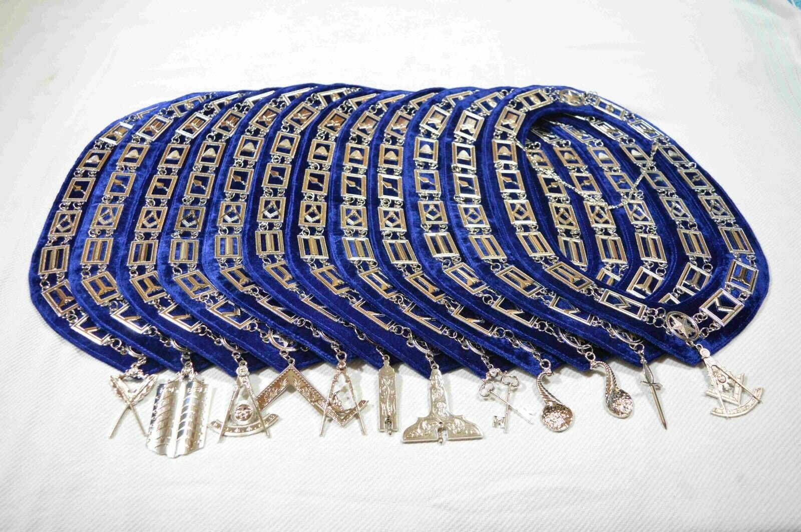 MASONIC BLUE LODGE Officer Silver Chain Collars With Jewels Pack of 12 ...