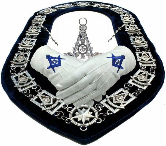 Masonic Regalia PAST MASTER SILVER Chain Collar Blue Backing | Etsy