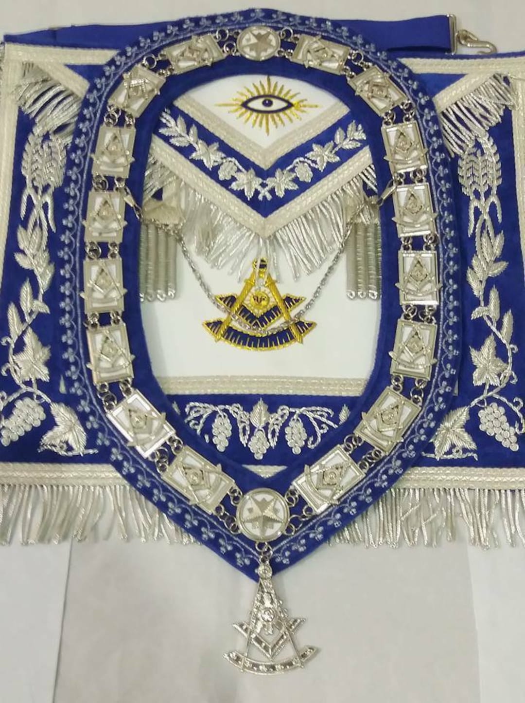 MASONIC PAST MASTER Apron Collar Chain and Jewel Blue Velvet Gift for ...