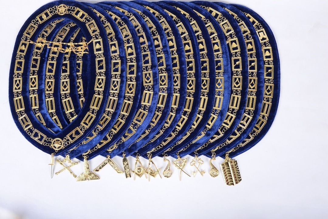 Masonic Blue Lodge Golden / Silver Chain Collar With Jewels Blue ...