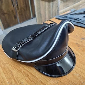 Finest Soft Real Leather Biker Muir Cap US Hat Military Uniform Officer ...